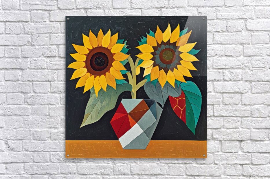 Cubist Sunflowers: A Modern Still Life by Sumer Paintings Wall Art