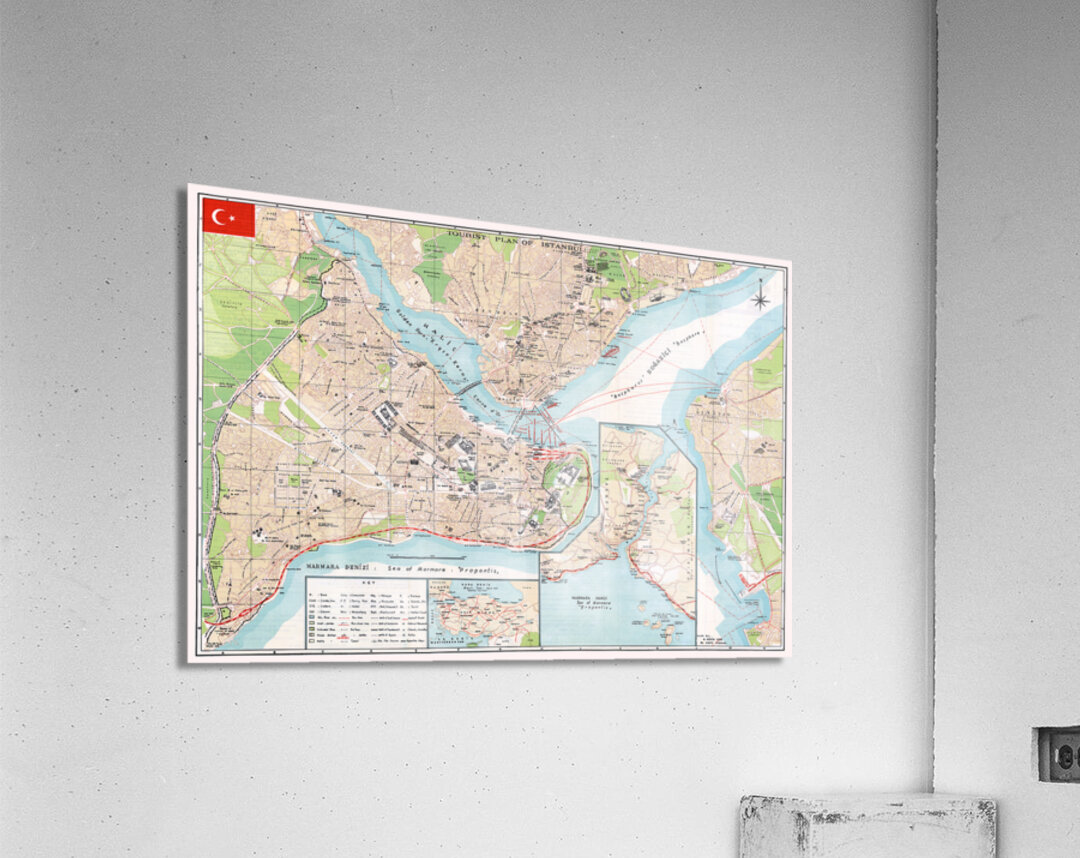 1965 Map of Istanbul Turkey Displaying Bosporus Straits Historic ...