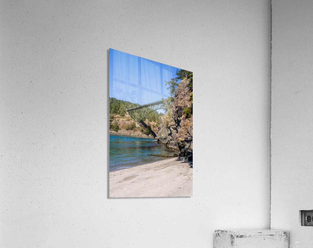 Turbulent water of Deception Pass under historic cantilevered br by ...