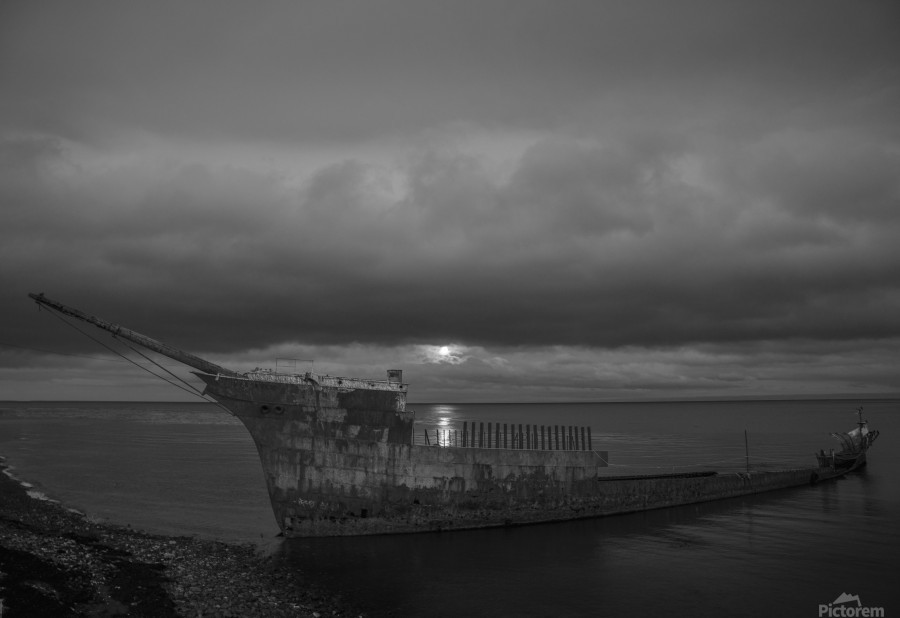 Washed Up Ship 2 B&W by Peter Kaple Wall Art