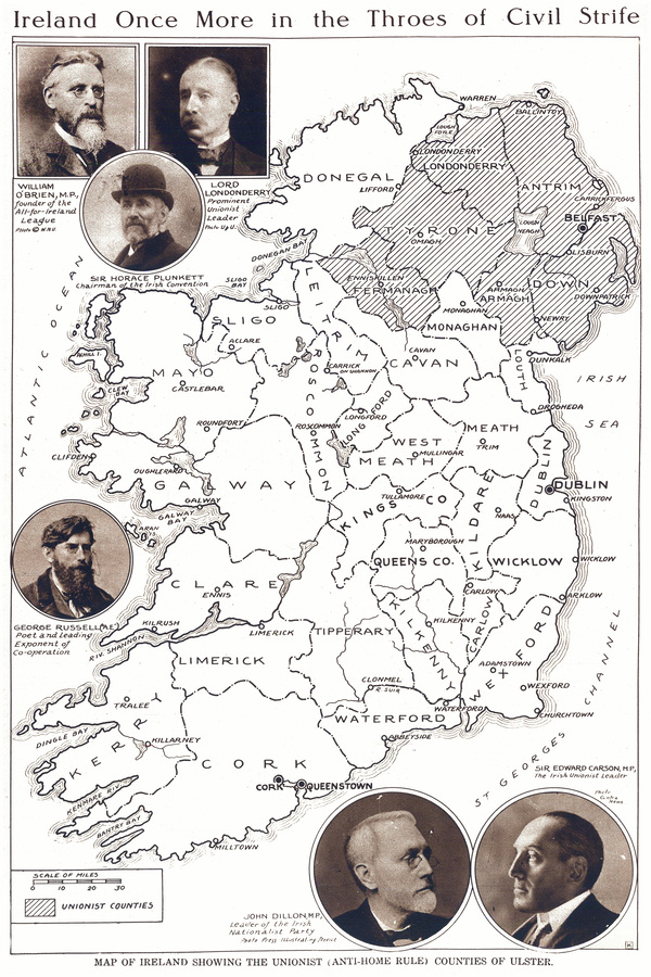 1918 Political Map of Ireland – Historic Chart Showing Irish Counties ...