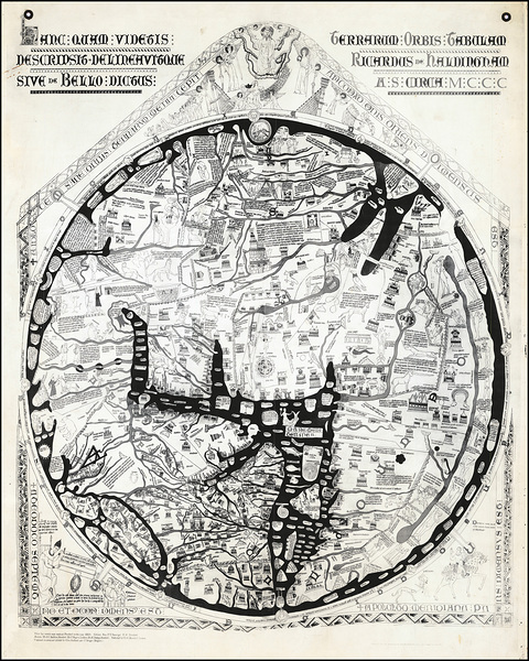 1283 Hereford Mappa Mundi Medieval World Map Showing Biblical Events ...