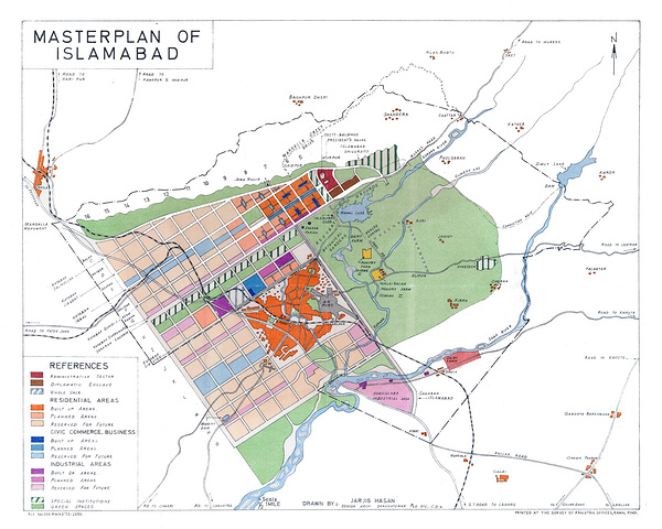 1972 Urban Planning Map of Islamabad Pakistan Showing Government Zones ...