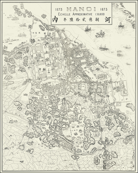 1873 First Map of Hanoi Vietnam by History In Your Home Wall Art