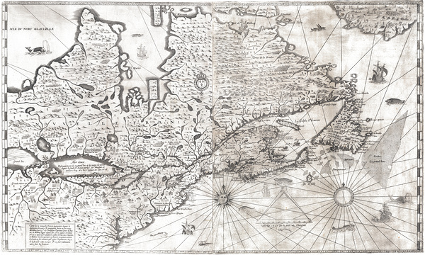 1632 Samuel de Champlain Map of New France by History In Your Home Wall Art