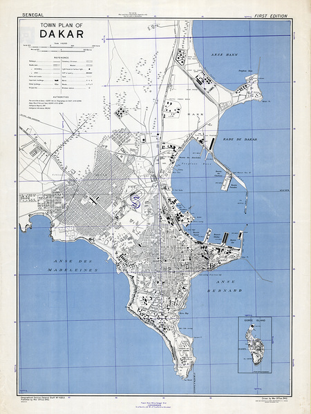 1942 Map of Dakar Senegal – World War II-Era Map Depicting City Streets ...