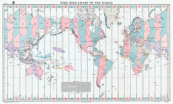 1944 Time Zone Map of the World by History In Your Home Wall Art