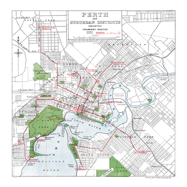 1929 Map of Perth Western Australia by History In Your Home Wall Art