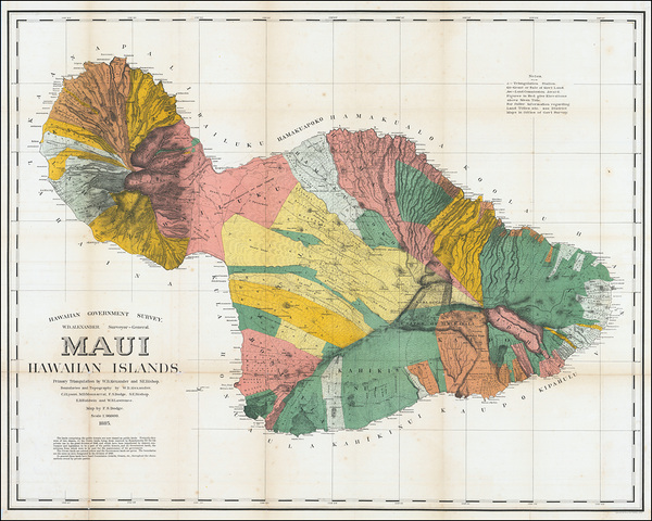 1885 Map of Maui – Detailed Island Map Showing Hawaiian Topography ...