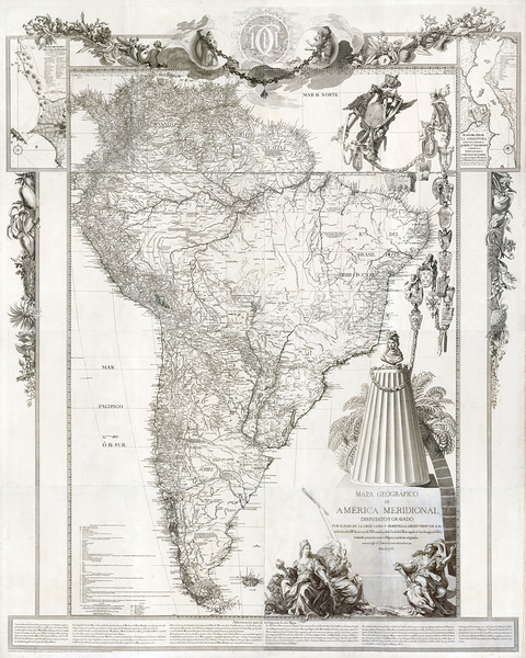 1775 Cruz Cano y Olmedilla Map of South America Showing Colonial ...