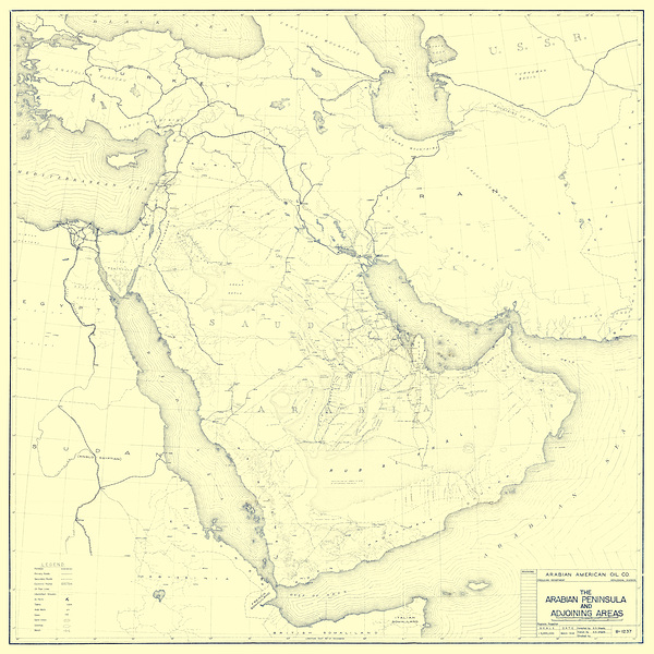 1942 Earliest Aramco Oil Map of Saudi Arabia Depicting Oil Fields ...