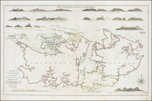 1770 Earliest British Chart Map of the Falklands Islands by History In Your Home Wall Art