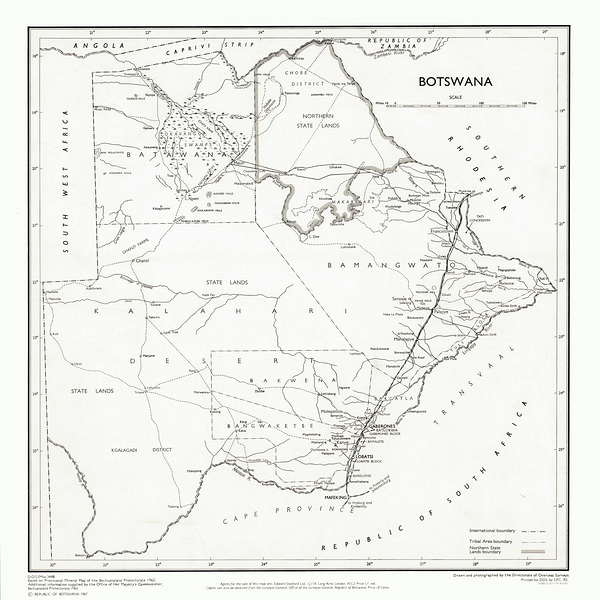 1967 Map of Botswana – Early Post-Independence Southern Africa Map ...