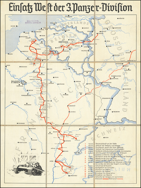 1940 German Military Map of the 3rd Panzer Division Role in the Fall of ...
