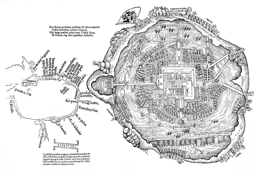 1524 Hernan Cortes Map of Mexico City – Vintage Conquest-Era ...