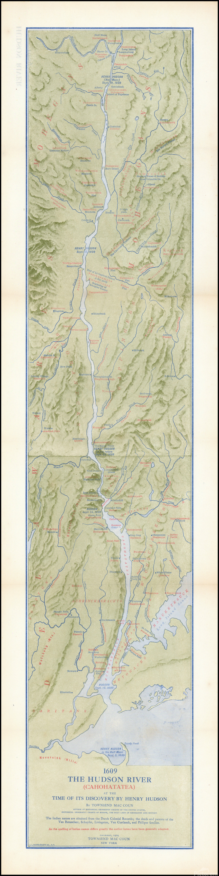 1609 Map of the Hudson River – Historical Commemorative Chart Depicting the River at the Time of ...