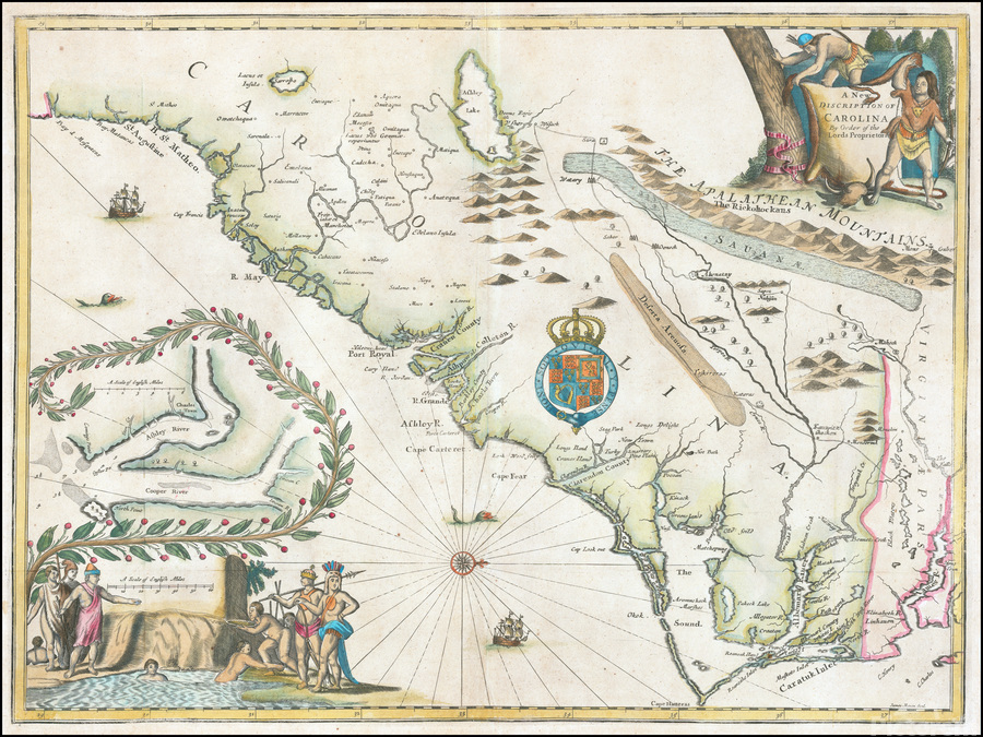 1673 First Proprietary Map of Carolina – Early Colonial American Chart ...