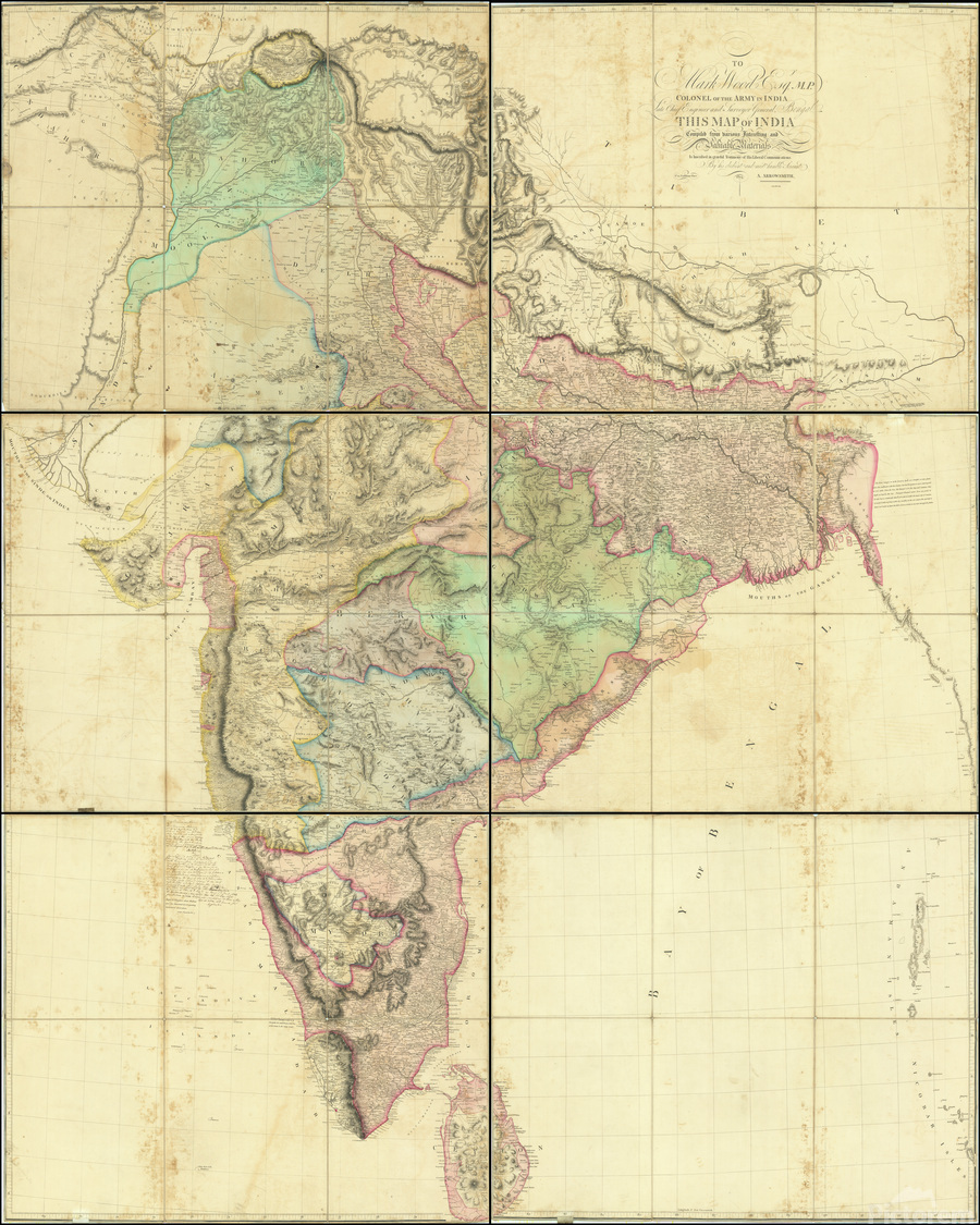 1804 Map of India Showing British-Controlled Territories Native States ...
