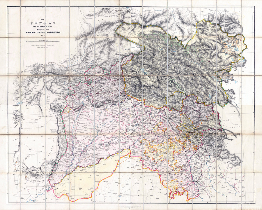 1870 Map of Punjab India – Vintage British Colonial-Era Map Depicting ...
