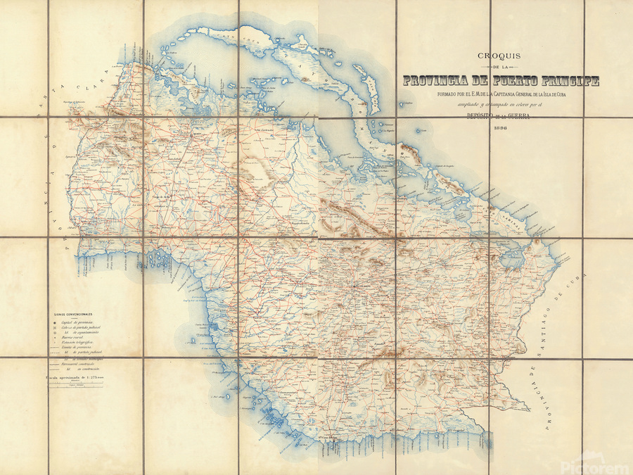 1896 Map of Puerto Principe Camaguey Province Cuba – Historic Colonial-Era Map of Central Cuba ...