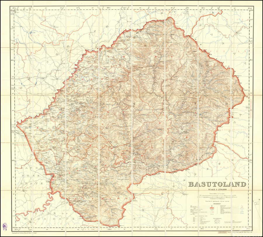 1911 Map of Lesotho – Early 20th Century Southern Africa Map Depicting ...