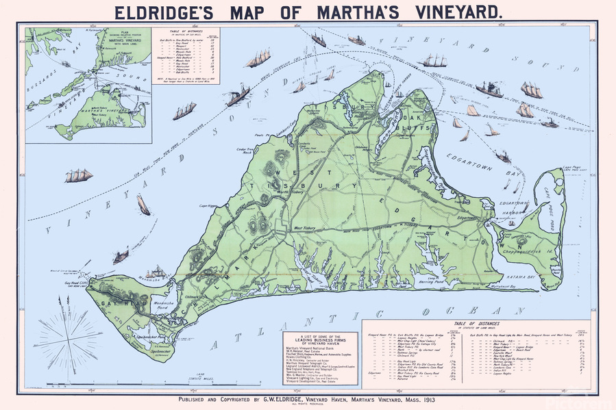 1913 Pictorial Map of Martha’s Vineyard – Vintage Island Map ...