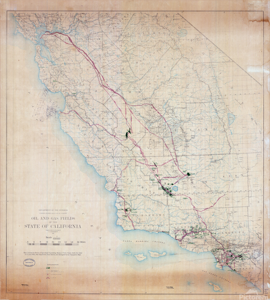 1923 Oil Industry Map of California – Infrastructure Map Depicting ...