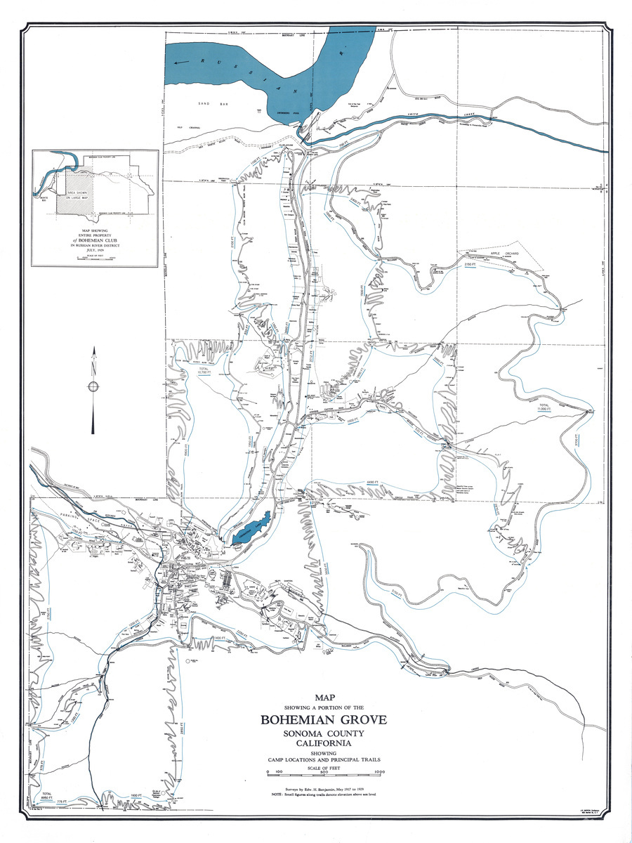 1929 Map of Bohemian Grove Sonoma County – Private Clubgrounds Redwood ...