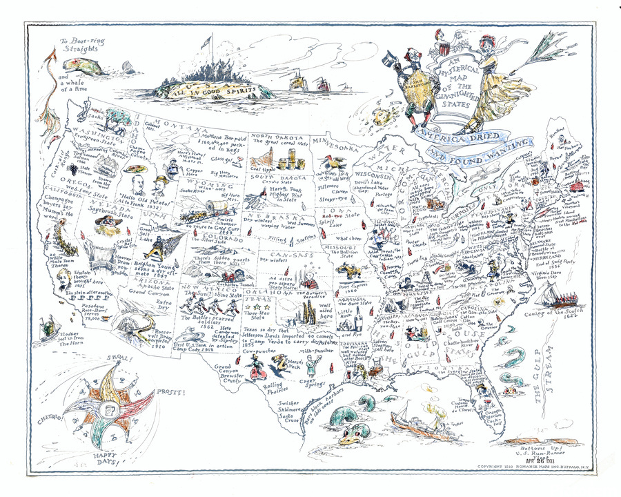 1933 Pictorial Map of the United States During Prohibition ...