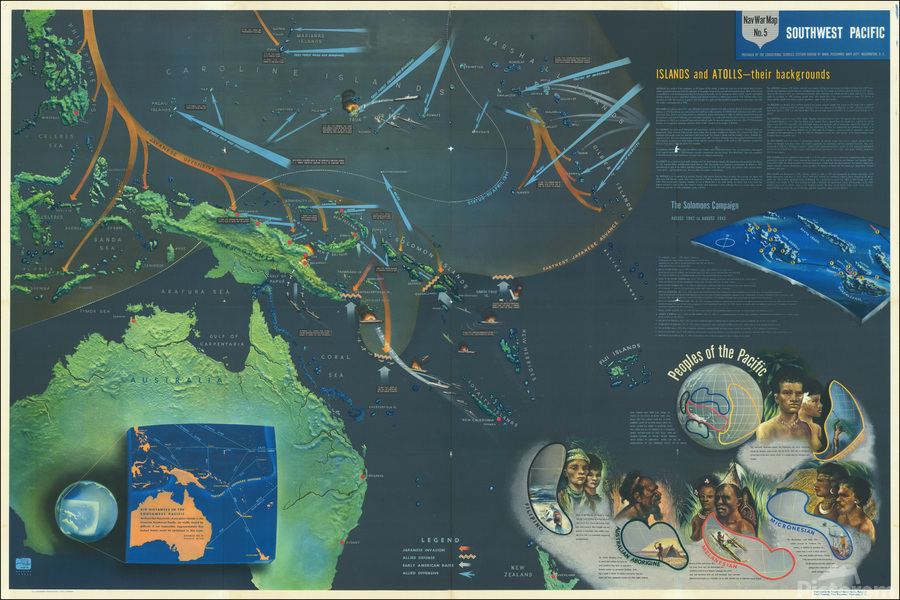 1944 Pictorial Navy Map of the Southwest Pacific Theater – WWII Naval ...