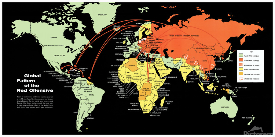 1961 Cold War World Map – Political Global Chart Showing Allied Soviet ...