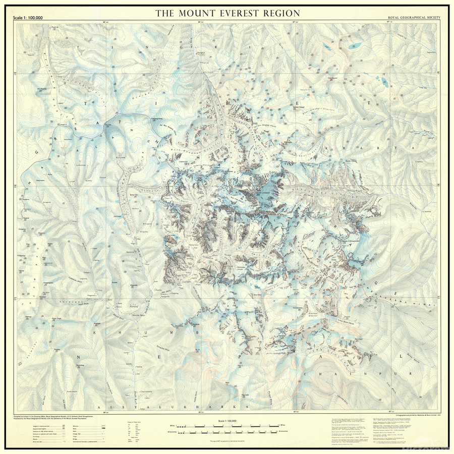 1961 Topographic Map of Mount Everest and Surrounding Himalayan Peaks ...