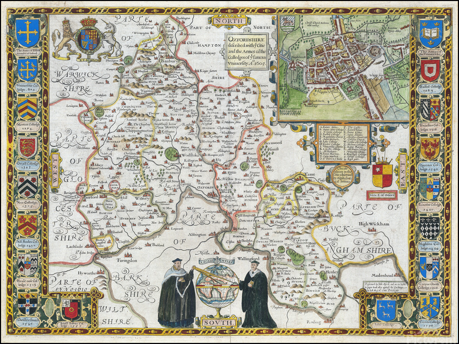 1611 John Speed Map of Oxford England – Historic Early 17th Century ...