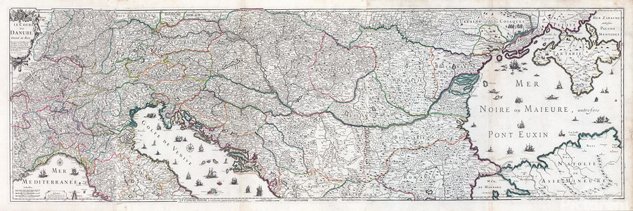 1703 Map of the Danube River from Its Source in Germany to Its Mouth at ...