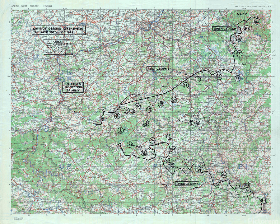 1945 Military Map of the WW2 Battle of the Bulge by History In Your ...