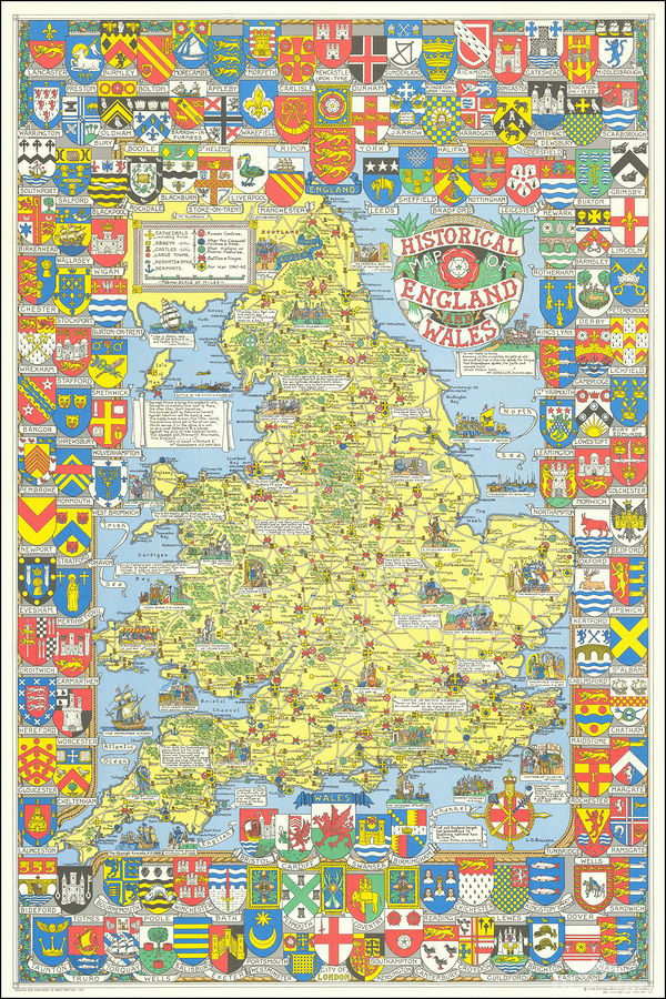 Historical Map of England and Wales Showing Ancient Counties Cathedral ...