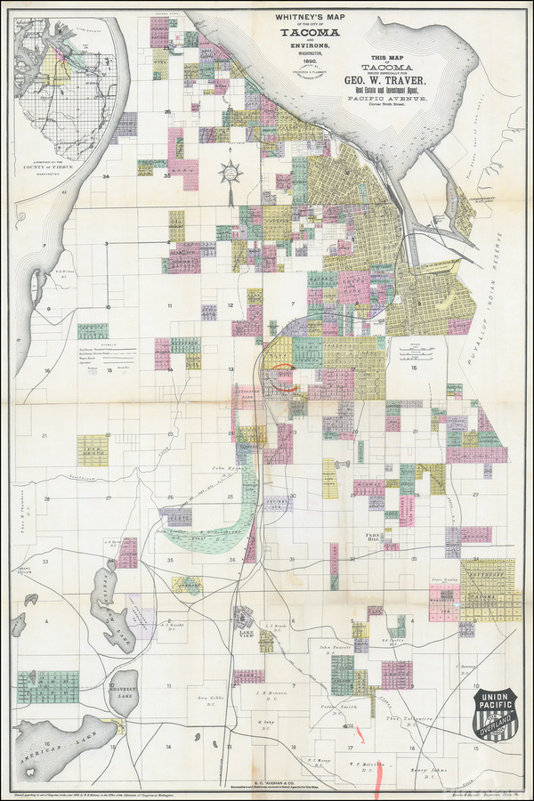 1890 Map of Tacoma Washington – Gilded Age Urban Plan Depicting ...