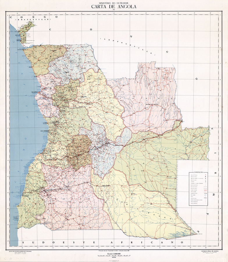 1966 Map of Angola – Pre-Independence Colonial-Era Map of Southwest ...