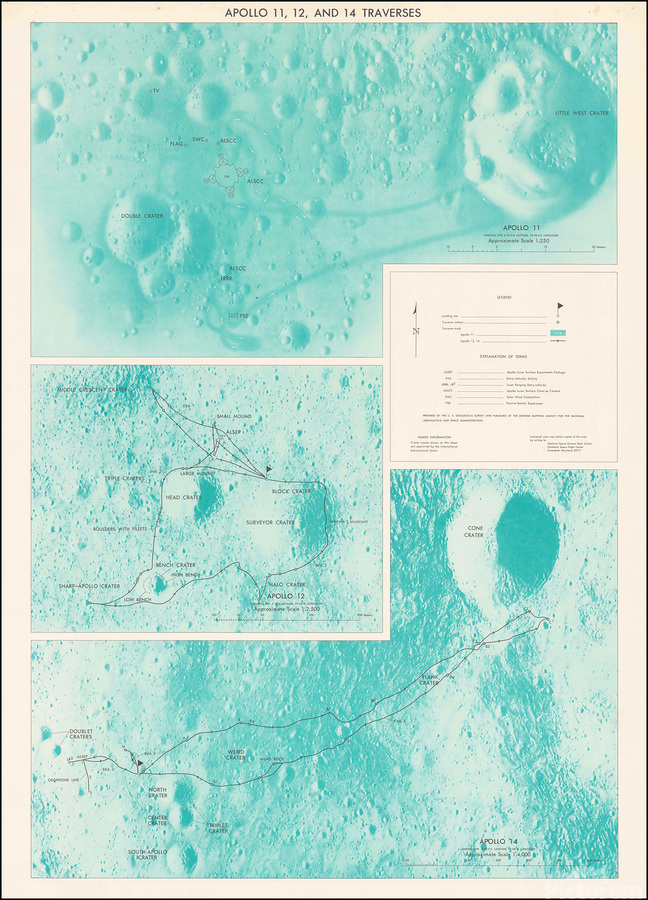 NASA Moon Map of Apollo 11 12 and 14 – Composite Lunar Surface Chart ...