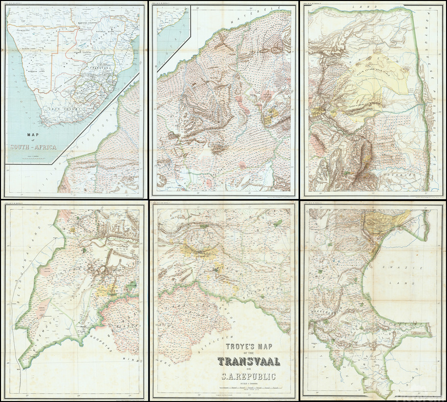 1896 Map of the Transvaal – Late 19th Century Map of the South African ...