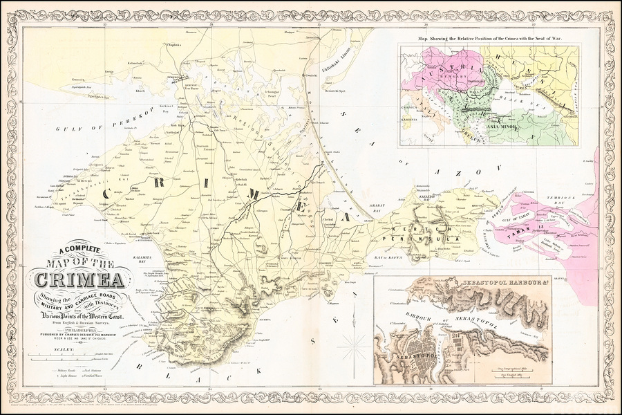 1857 British Map of the Crimean Peninsula Depicting Key Battlefields ...