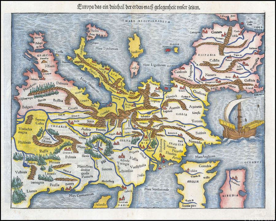1550 Sebastian Munster Map of Europe by History In Your Home Wall Art