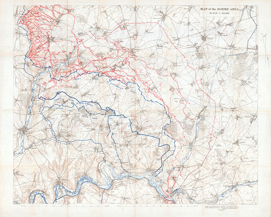 1916 World War I Battle of the Somme Map – Military Map Detailing ...