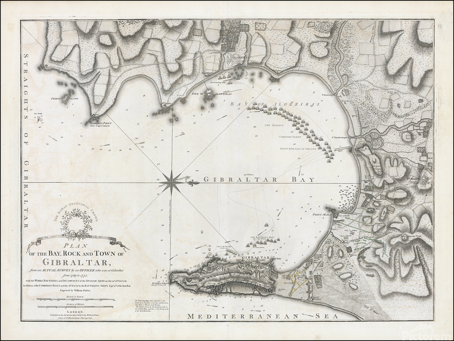 1783 Map of the Great Siege of Gibraltar by History In Your Home Wall Art