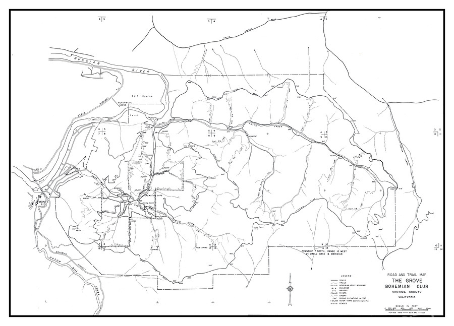 1960 Map of the Bohemian Grove – Mid-Century Private Club Map of Elite ...