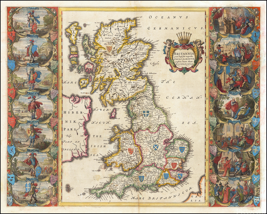 17th Century Map Showing the Saxon Kingdoms of Britain – Historical ...