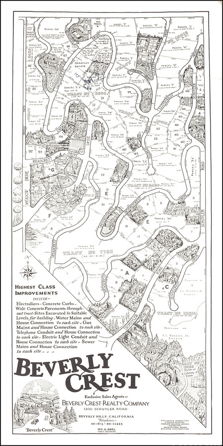 1927 Map of Beverly Crest Showing Land Parcels Topography and ...