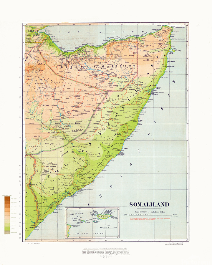 1919 Map of Somalia Depicting Colonial Boundaries During Early 20th ...