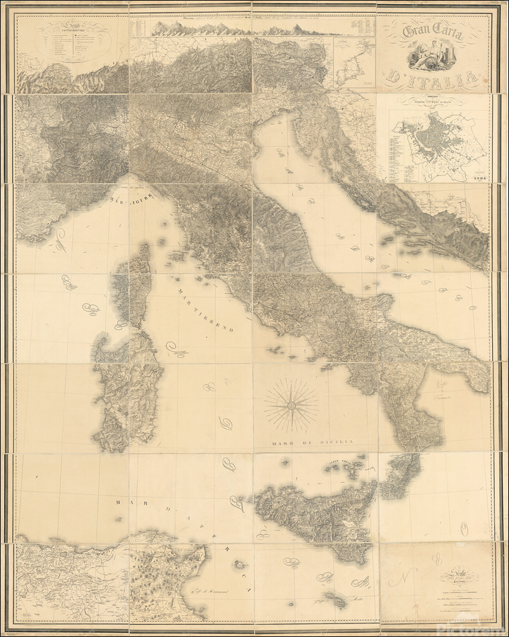 1845 Giuseppe Civelli Map of Italy Showing Regional Divisions Kingdoms ...