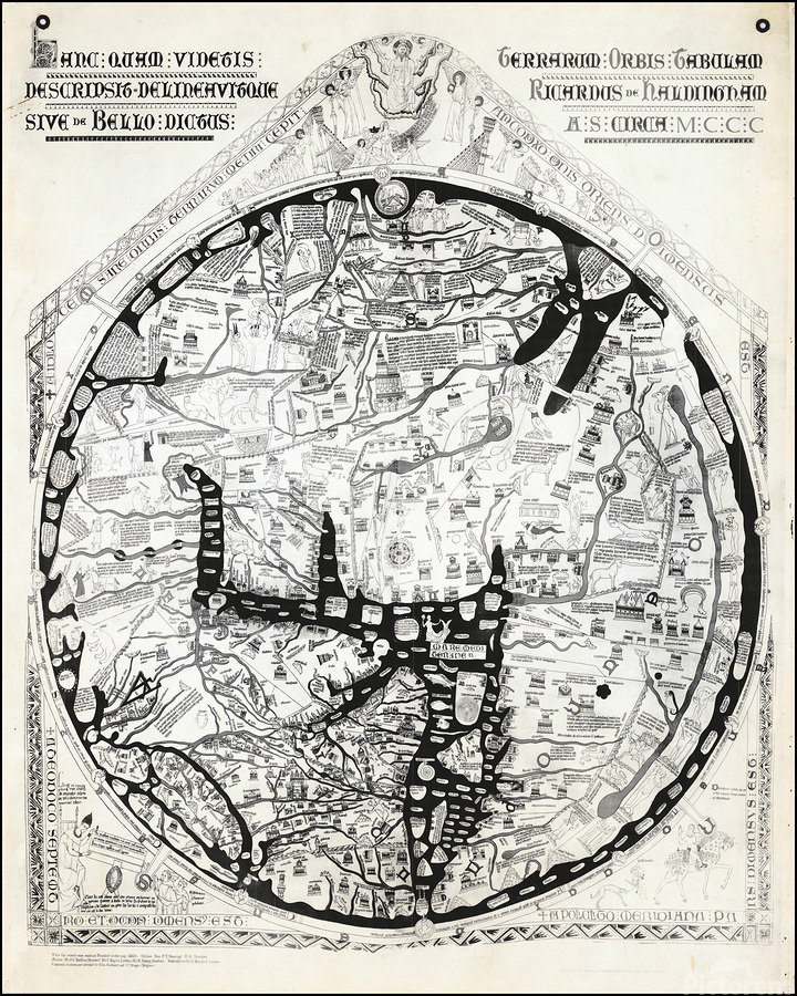 1283 Hereford Mappa Mundi Medieval World Map Showing Biblical Events ...